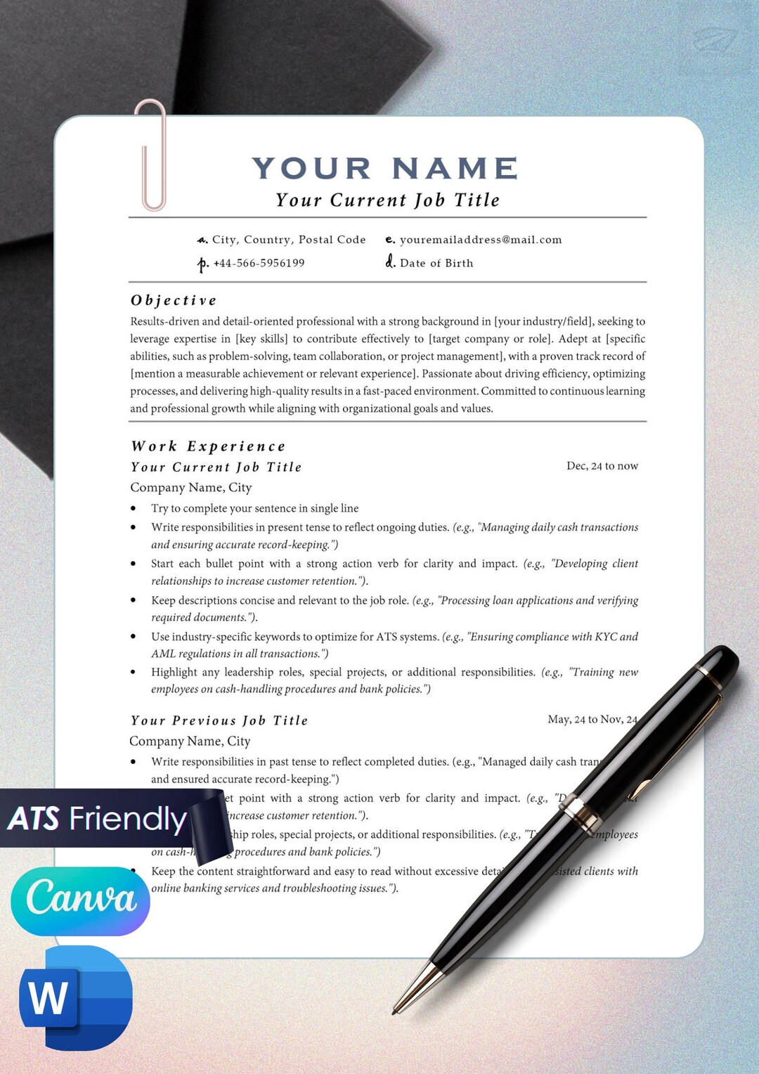 Modelo de currículo ATS, ATS amigável, modelo de currículo Word, modelo ...