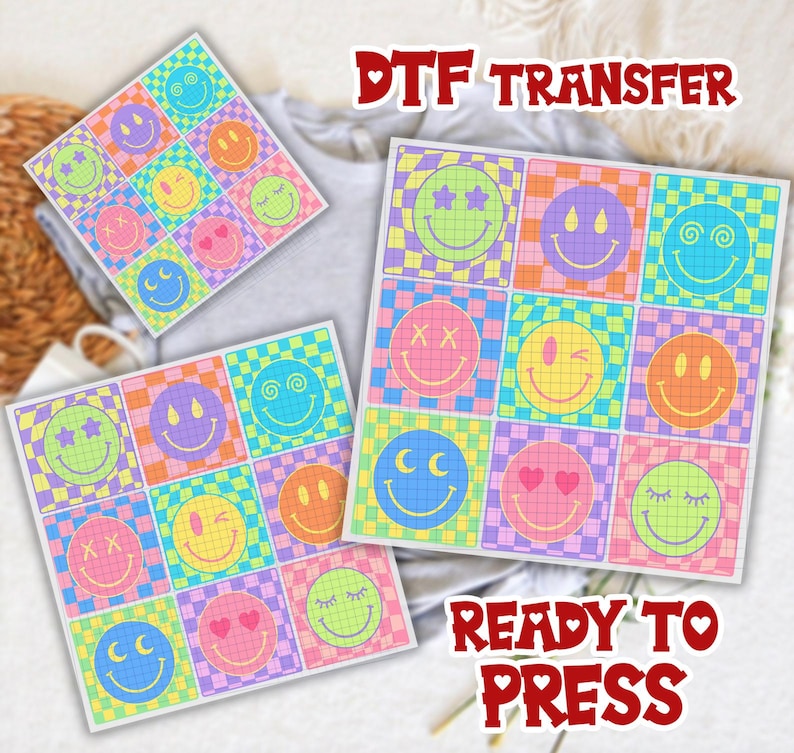 Neon Summer Smiley Face Checkerboard DTF Transfer, Summer Dtf, Neon ...