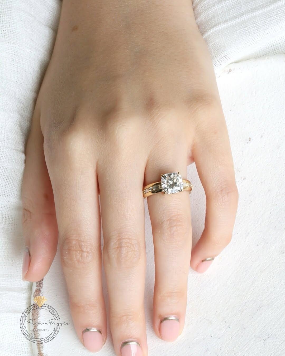 2.5 CT Moissanite on Substantial Gold Band | the Sovereign Cushion-cut ...