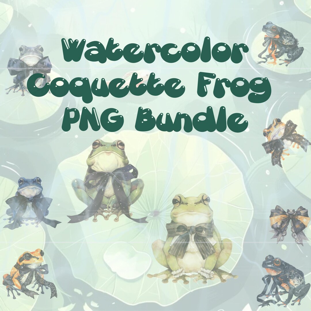 Watercolor Coquette Frog PNG Bundle, Frog and Toad, Cottagecore Frog ...