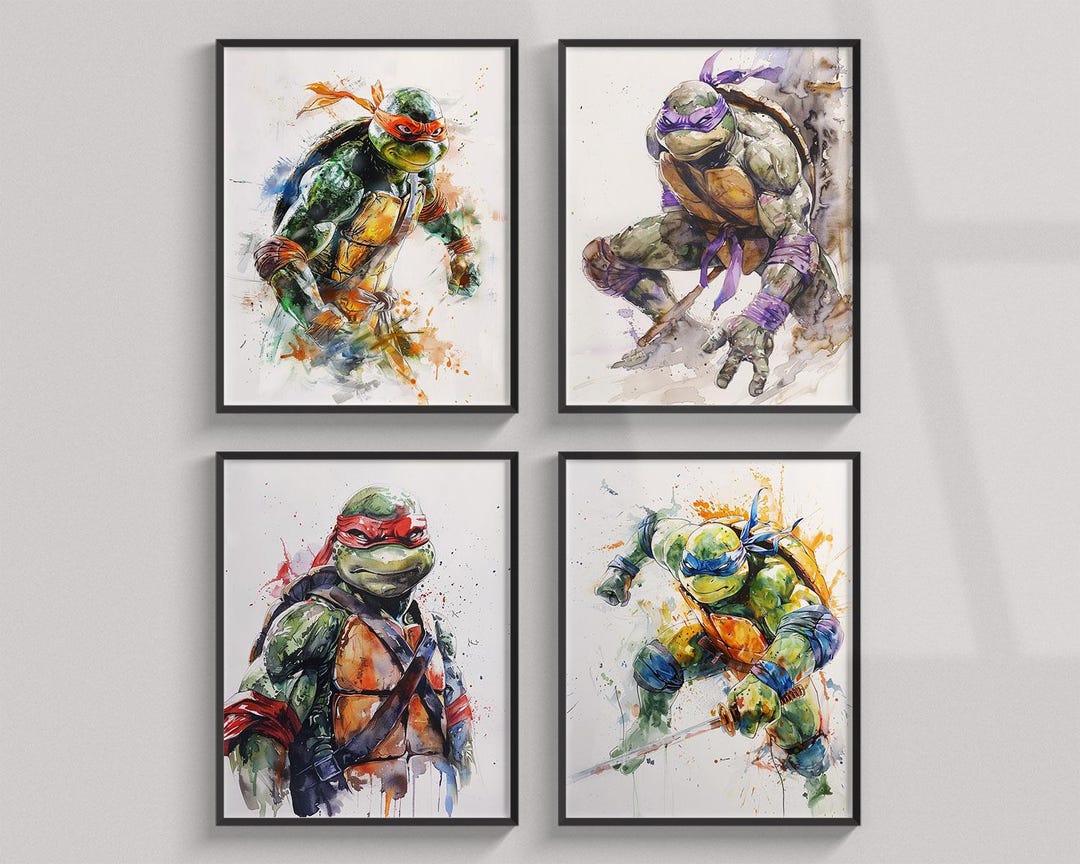 Teenage Mutant Ninja Turtles Art Print, Set of 4 Watercolor Comics ...