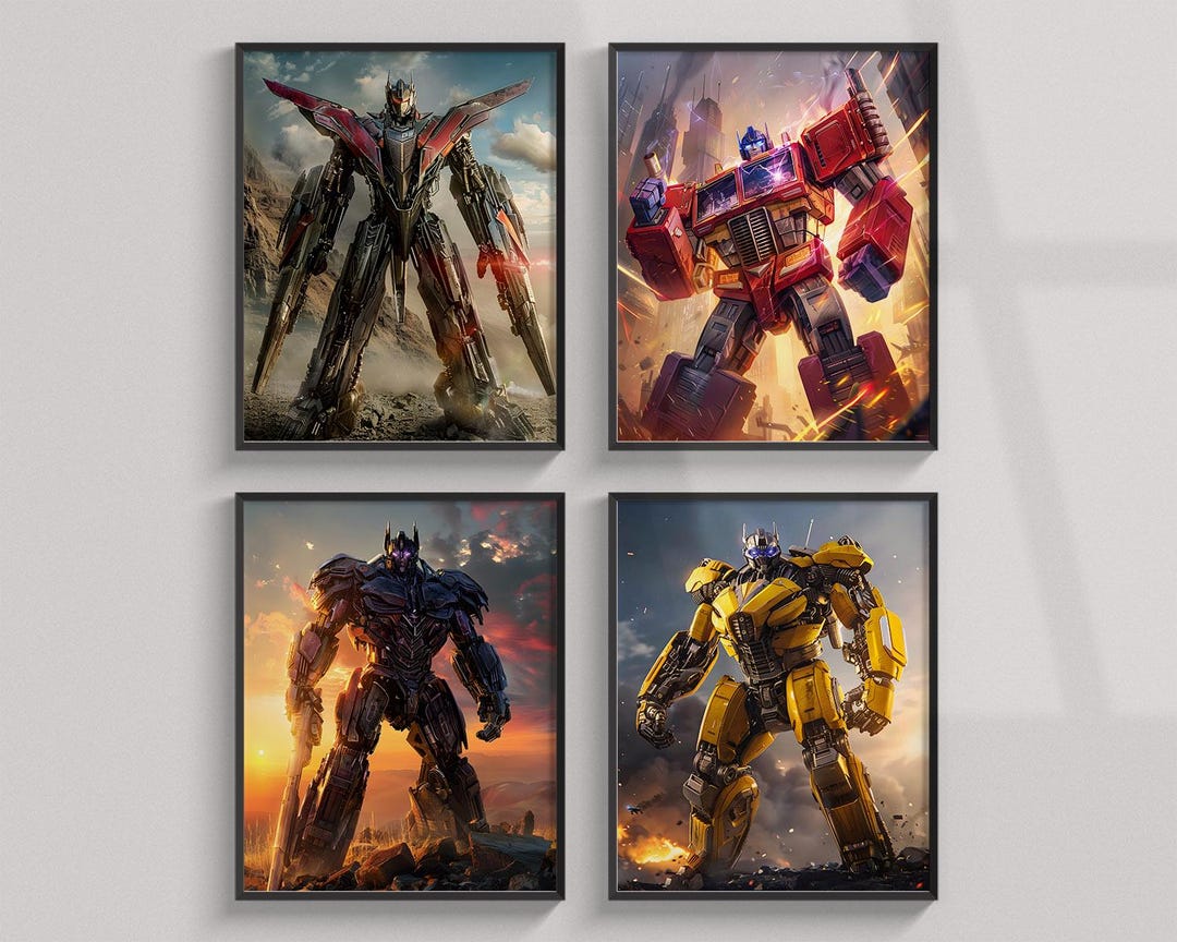 Transformers Wall Art Set of 4. Optimus Prime & Bumblebee Watercolor ...