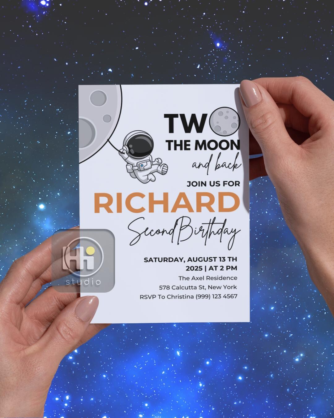 EDITABLE Two the Moon Birthday Invitation, Outer Space 2nd Birthday ...
