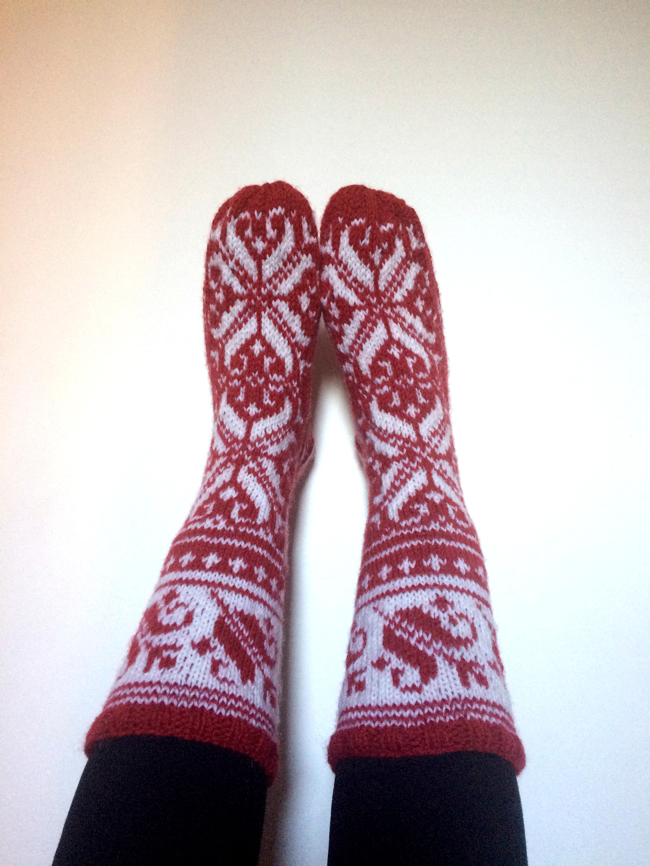 Hand-knitted Red White Wool Socks Scandinavian Floral Christmas ...