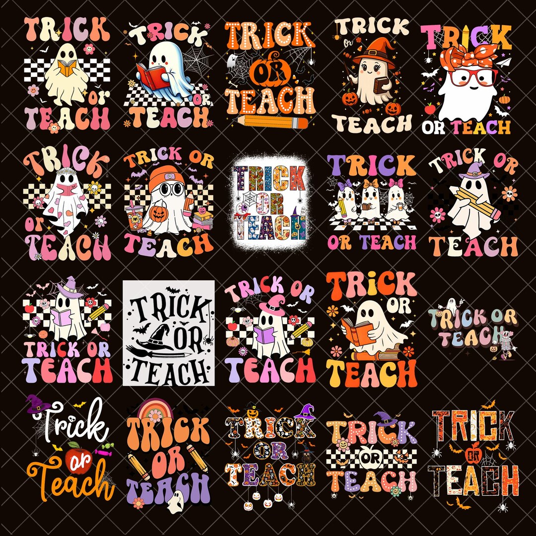 Trick or Teach PNG Bundle, Halloween Teacher PNG, Cute Ghost ...