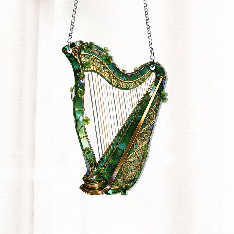 Shamrock Window Hanging, Irish Harp Window Decor, St. Patrick's Day ...