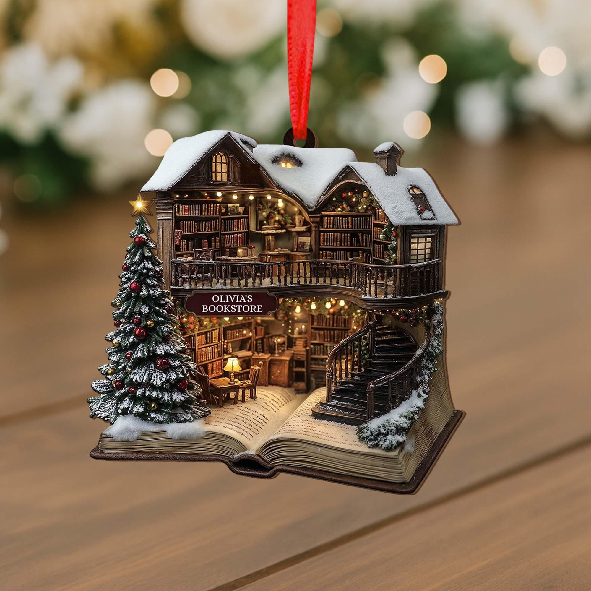 Custom Book Nook Christmas Ornament, Personalized 2D Flat Library ...