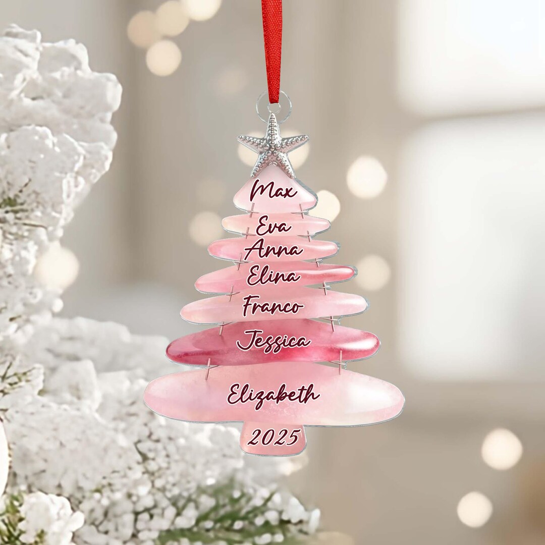 Personalized Sea Glass Family Tree 2D Flat Ornament, Custom Big Family ...