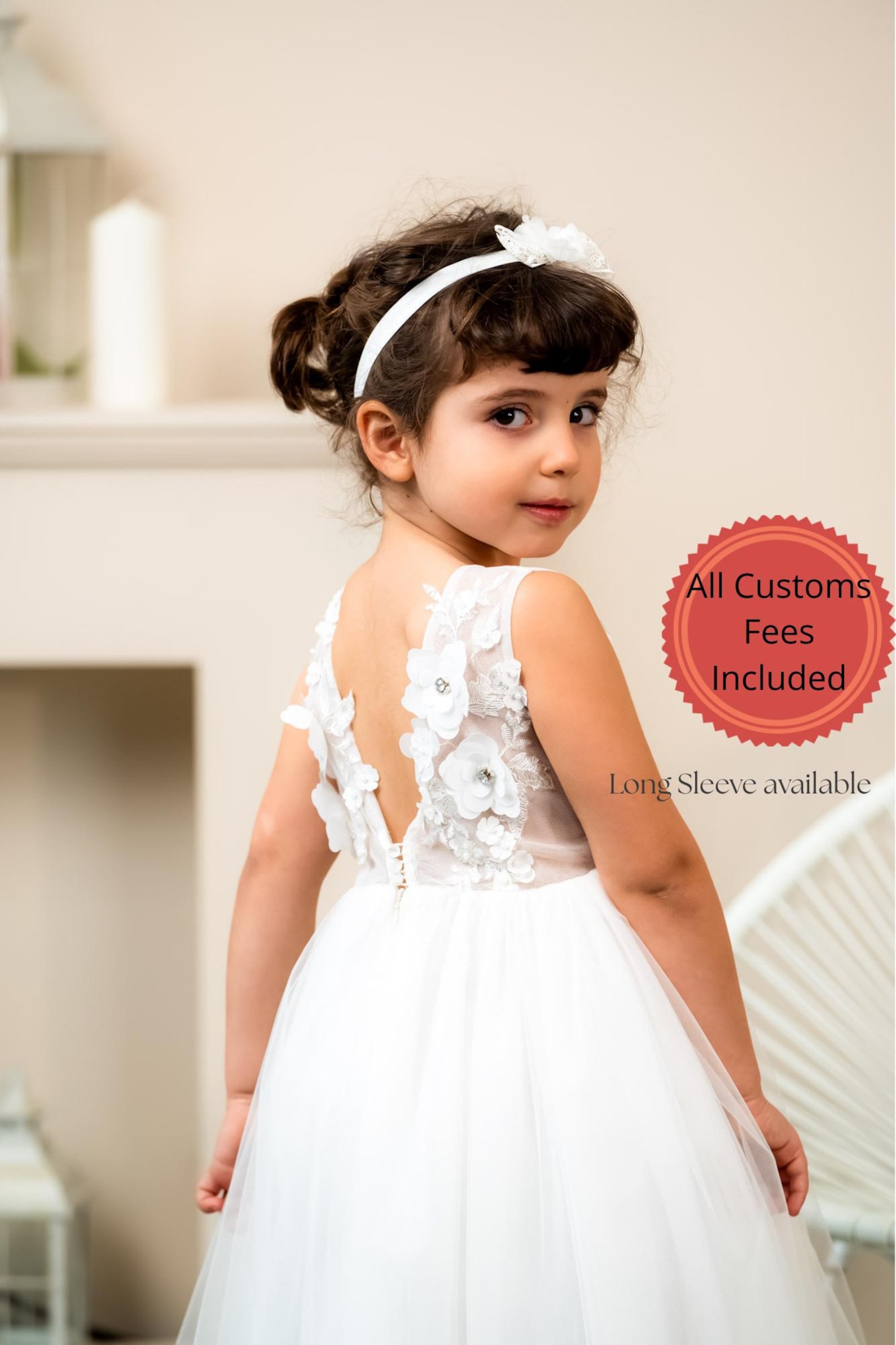 Flower Girl Dress,flowered Ivory Girl Dress,first Communion,bridesmaid ...