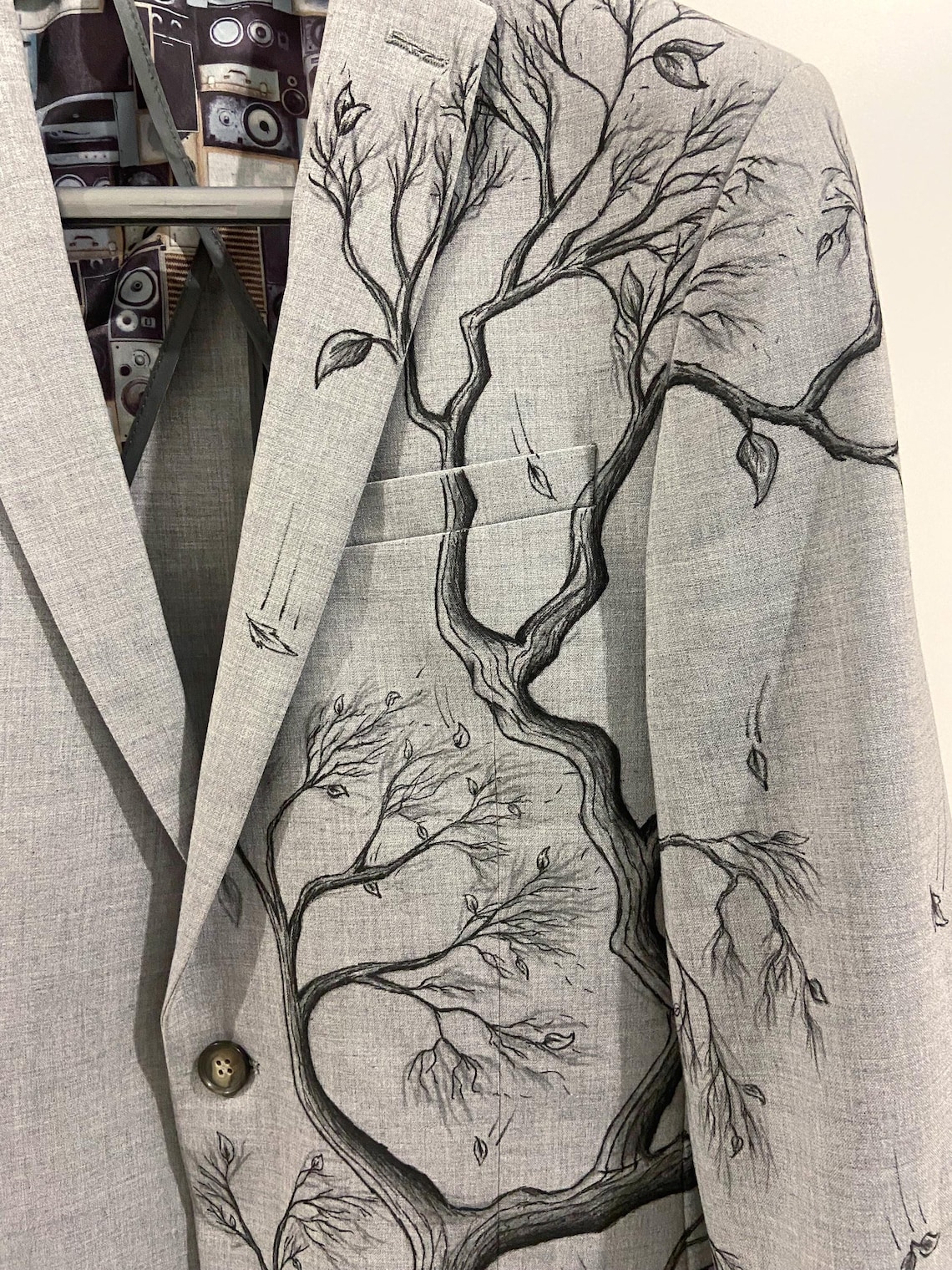 Custom Designed Men's Formal Suit Jacket Blazer, Tree Branch Art, One ...