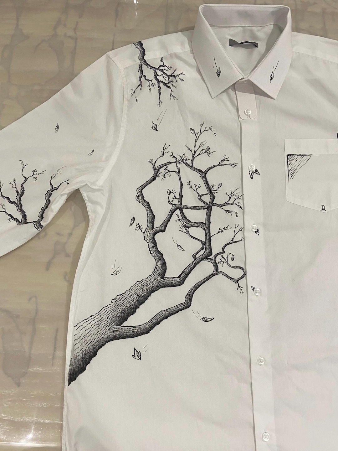 Hand-drawn Tree Branch Shirt - Custom Fabric Paint Design, Unisex - Etsy