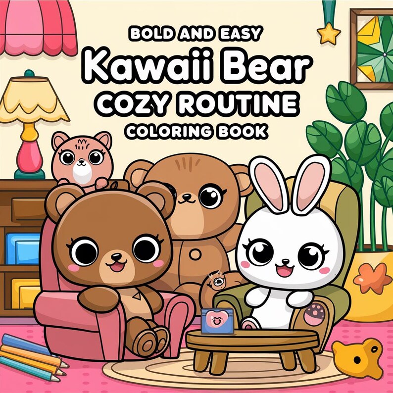 Cozy Bear Digital Coloring Book 100+ Pages Instant Download, Hygge ...
