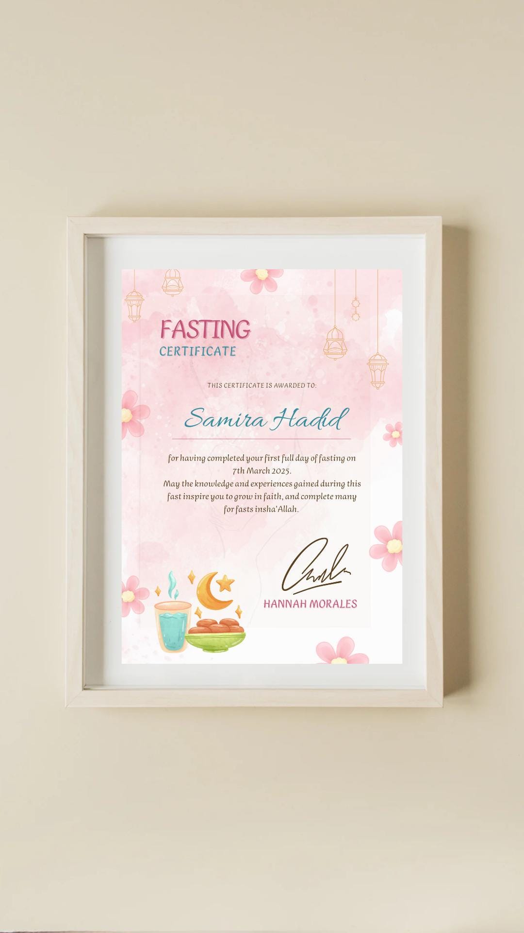 Children's Fasting Certificate for Ramadan, Fasting Certificate ...