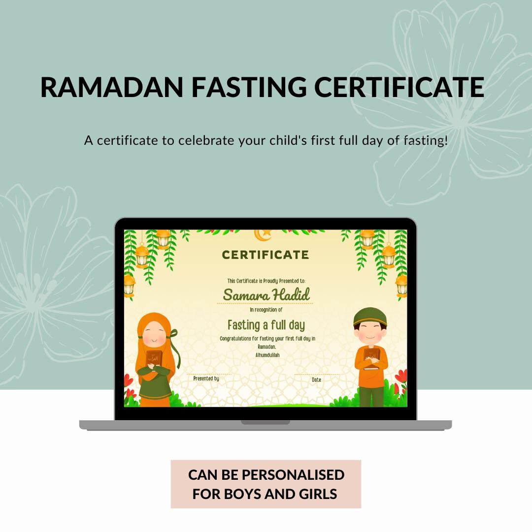 Children's Fasting Certificate for Ramadan, Fasting Certificate ...