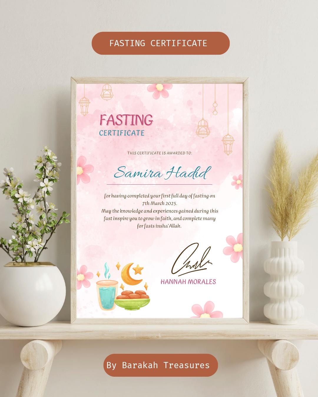 Children's Fasting Certificate for Ramadan, Fasting Certificate ...