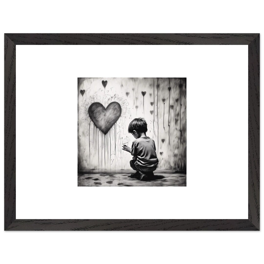 Sad Child Portrait Framed Poster - Handmade Wall Art - Emotional Decor ...