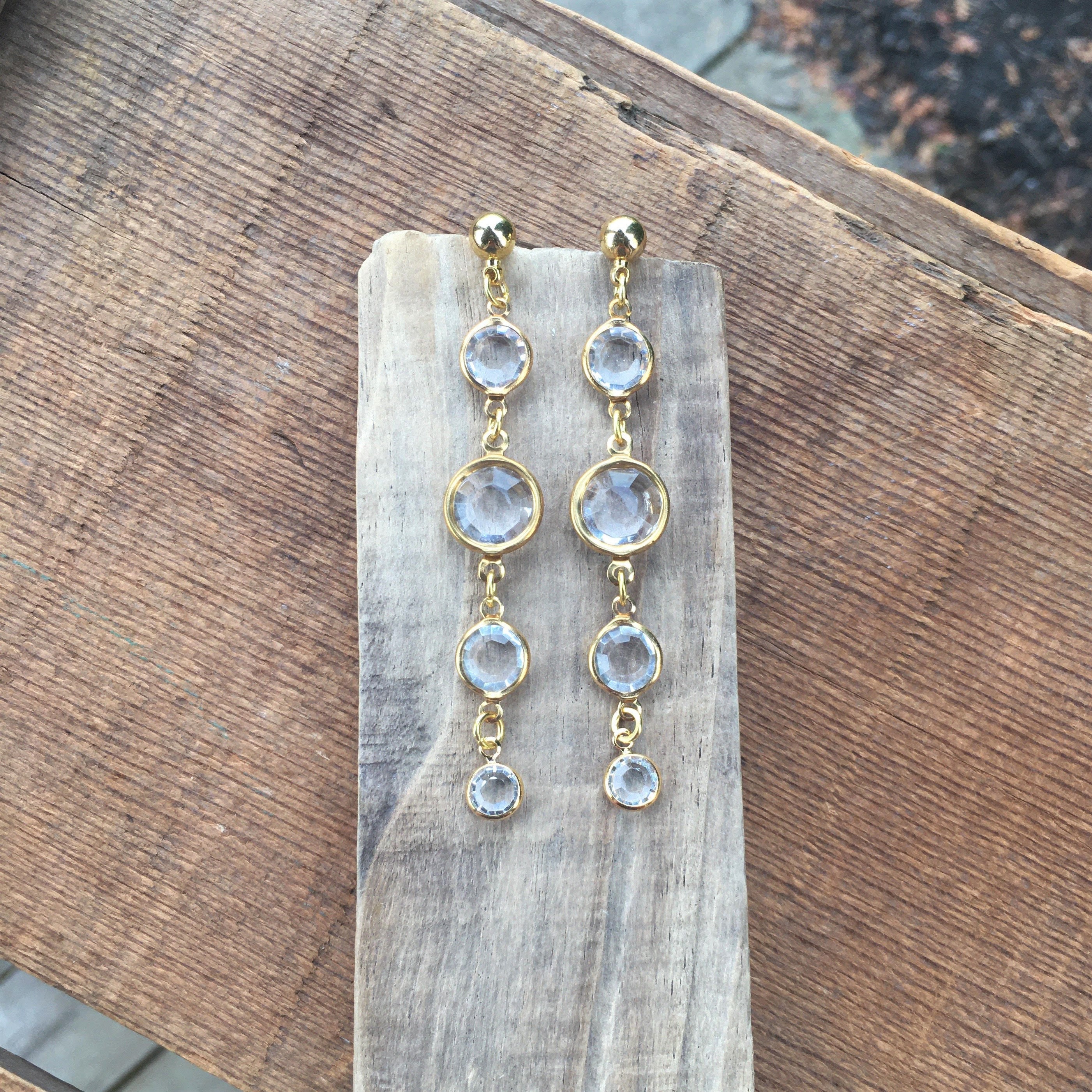 CRYSTAL BEAD POSTS Upcycled Vintage Beaded Dangles Gold | Etsy