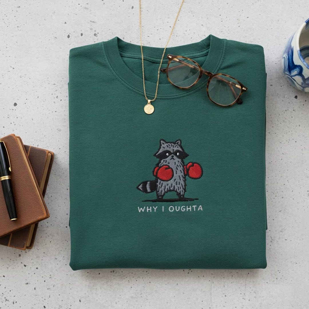 Why I Oughta Raccoon Embroidered Sweatshirt, Funny Boxing Raccoon ...