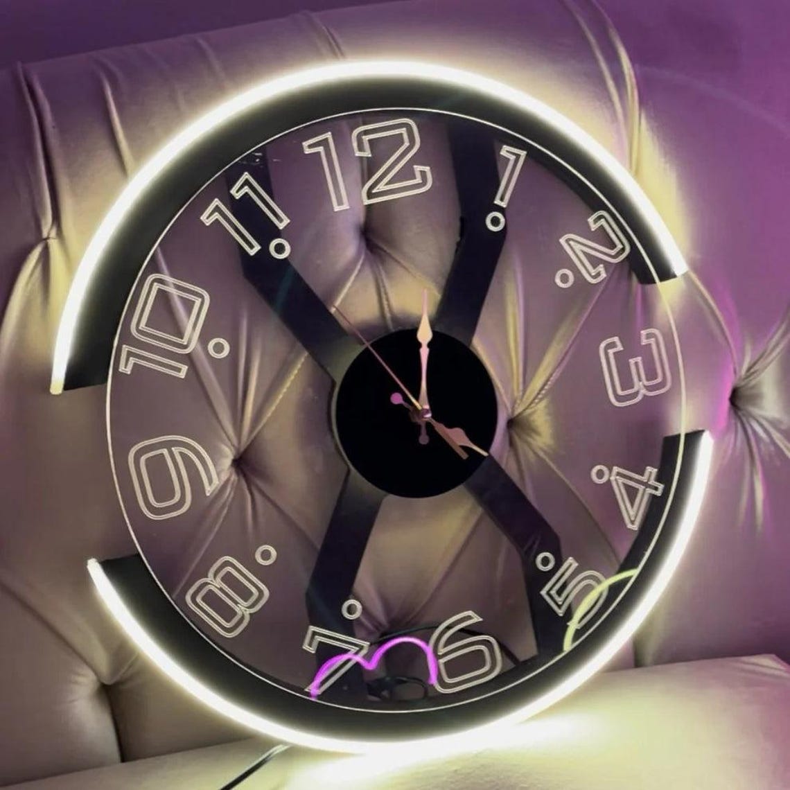 X Shape Neon Clock: Modern LED Ambient Light Wall Decor (17x17 Inches ...