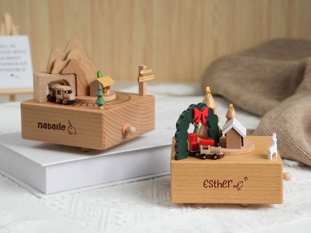 Handmade Engraved Music Box for Children, Personalized Baby Shower Gift ...