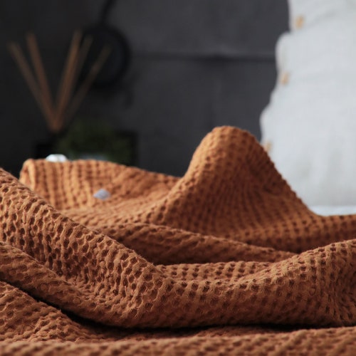 Linen Throw in Terracotta Cotton Waffle Throw Blanket Large - Etsy