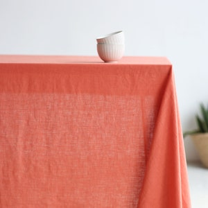 Linen Tablecloth for Dining in Coral Color, Kitchen Custom Tablecloth ...