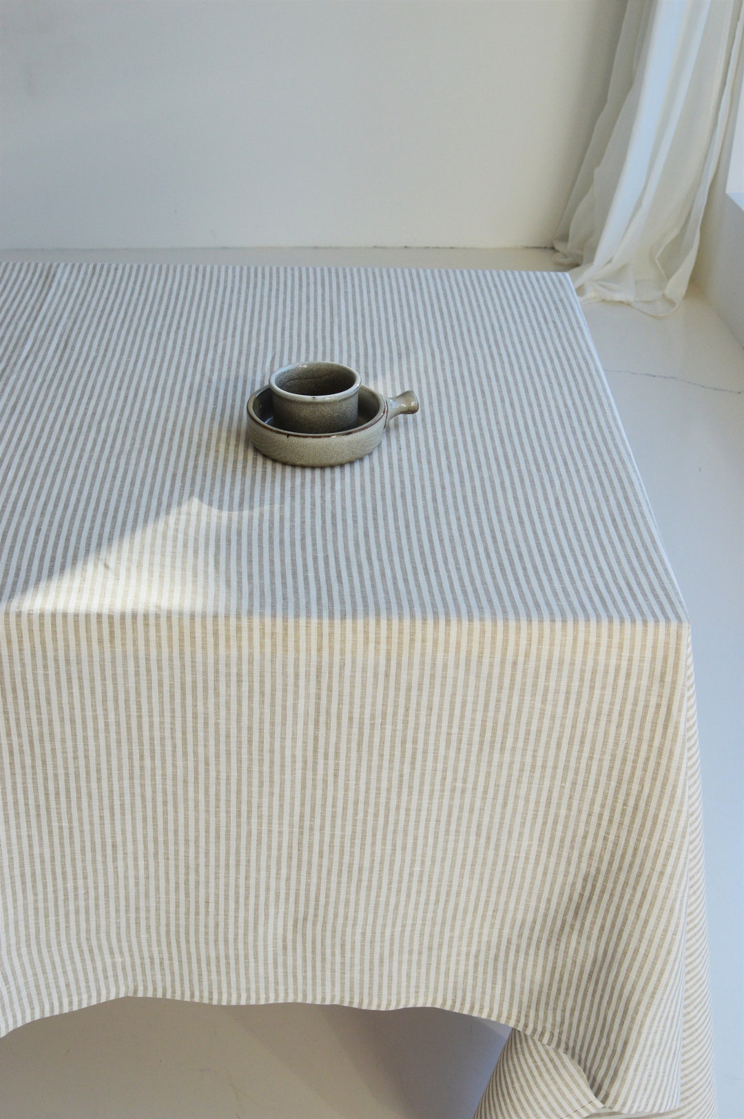 Natural Striped Linen Tablecloth - Washed Soft Linen Table Cloth ...