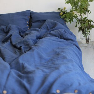 3 Piece Linen Bedding Set in Blue Color - Linen Duvet Cover and 2 ...