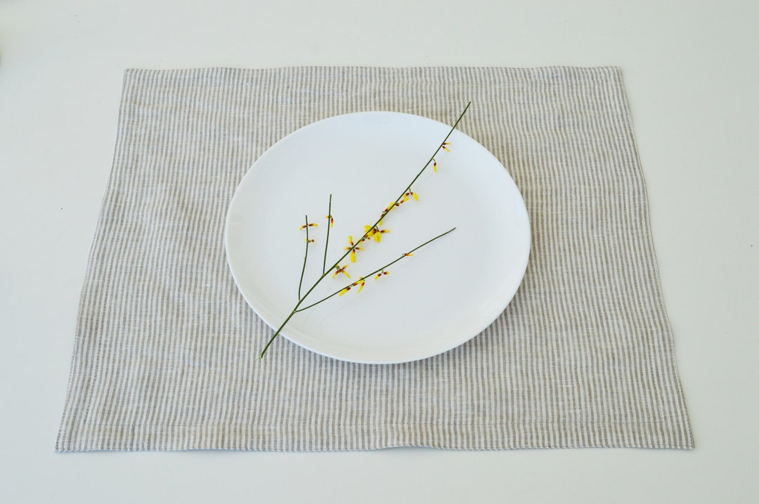 Natural Linen Double Layered Striped Placemats - Farmhouse Linen Table ...