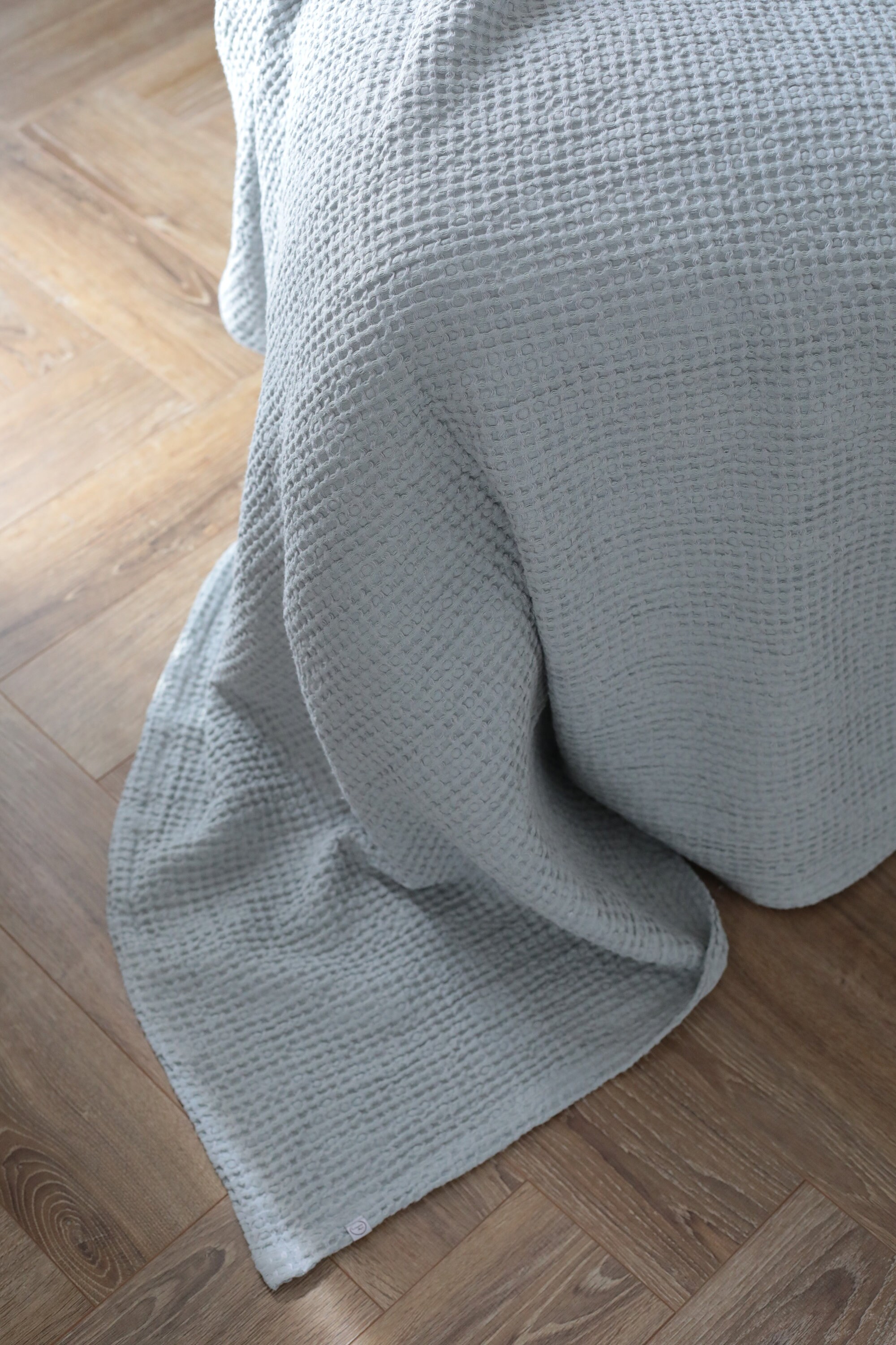 Light Grey Linen Cotton Waffle Texture Blanket Gray bed | Etsy