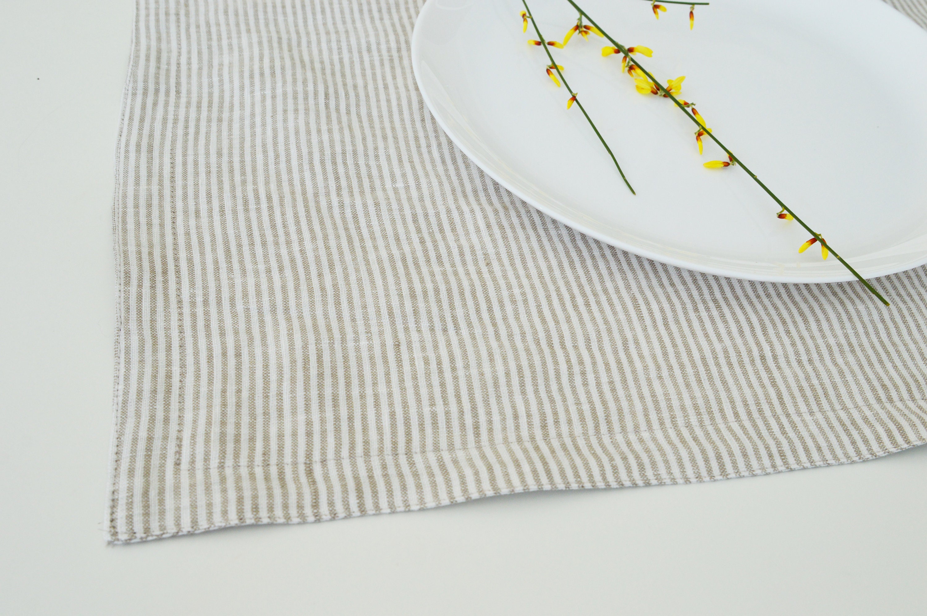 Natural linen double layered striped placemats Farmhouse | Etsy
