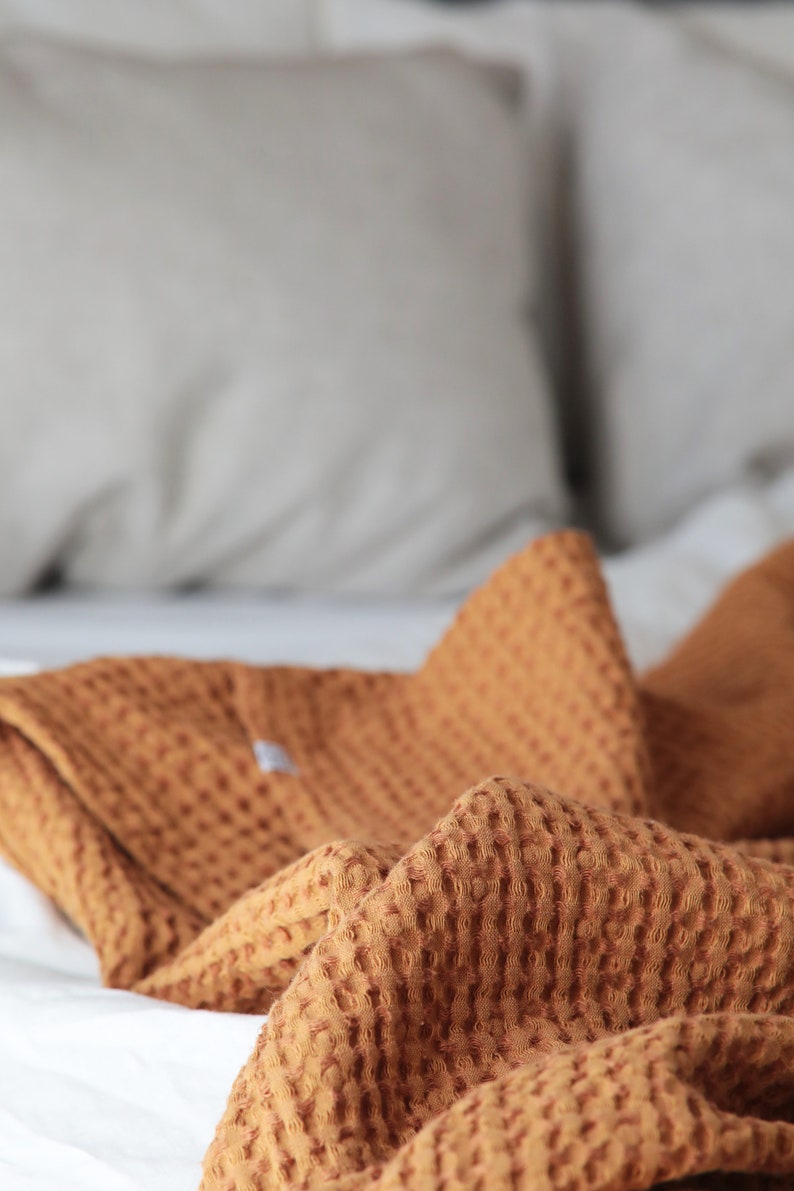 Linen Throw in Terracotta, Cotton Waffle Throw Blanket, Large Linen ...