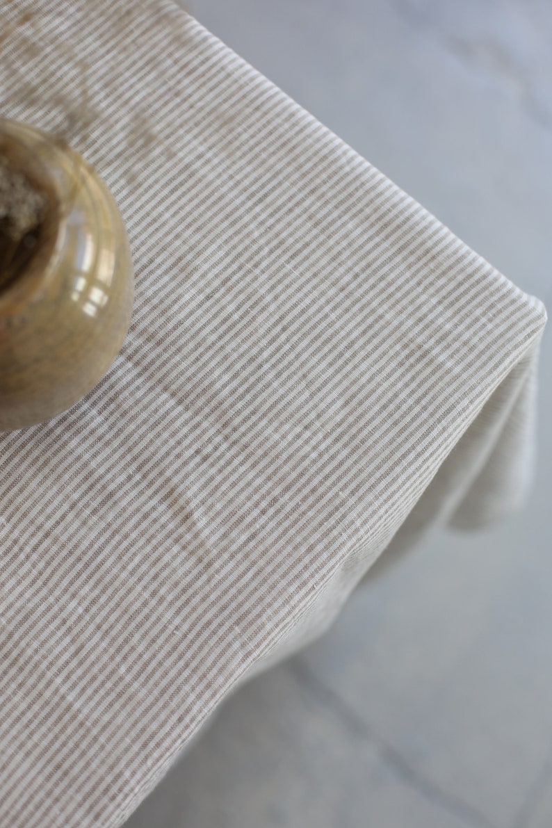 Natural Striped Linen Tablecloth Washed Soft Linen Table - Etsy