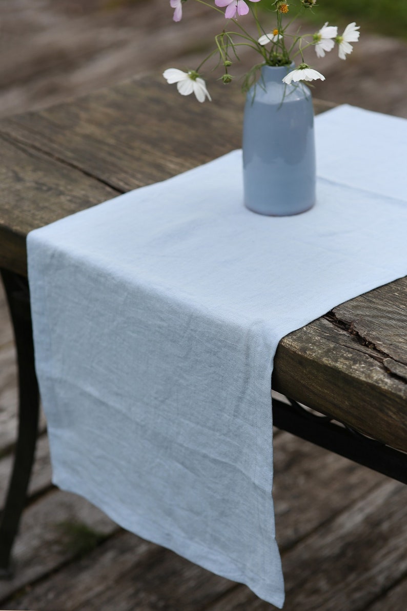 Light Blue Table Runner Made From Stonewashed Linen - Etsy