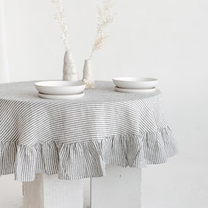 Round Ruffle Tablecloth From Stonewashed Linen, Easter Linen Tablecloth ...