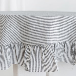 Round Ruffle Tablecloth From Stonewashed Linen, Easter Linen Tablecloth ...