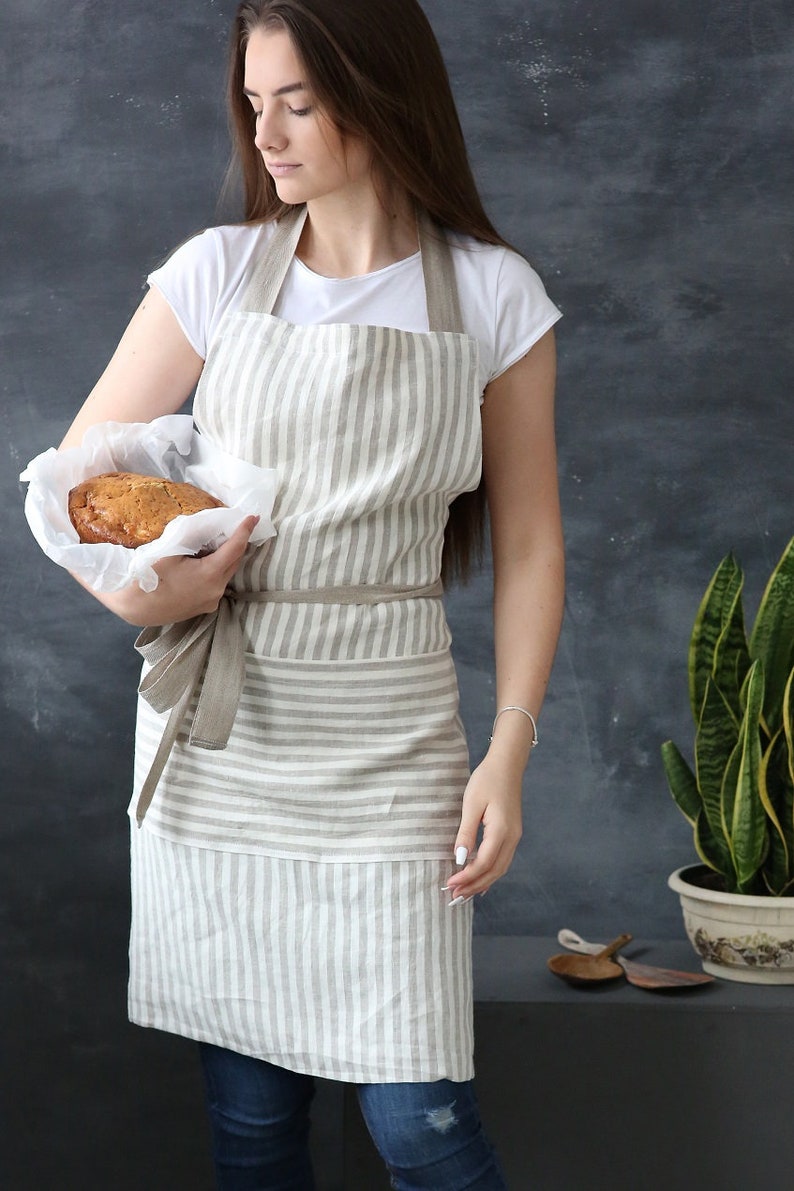 Blue Striped Full Linen Apron With Pockets for Women - Etsy