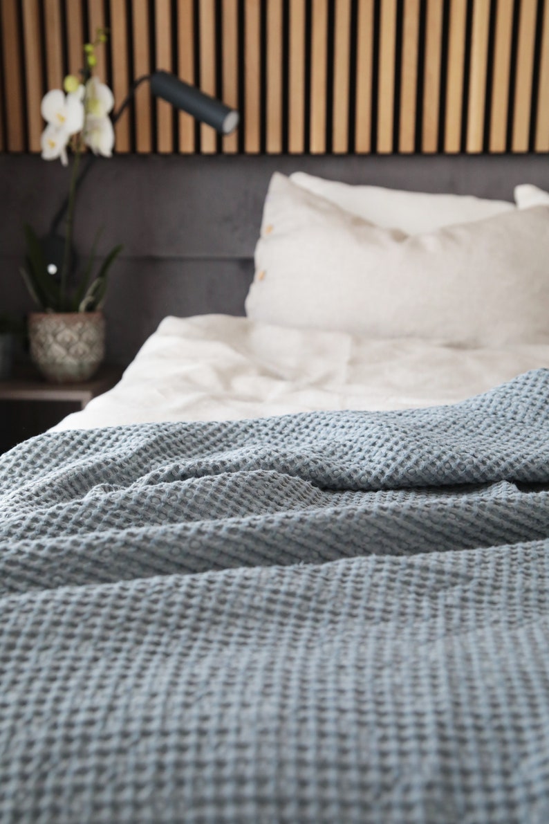 Waffle Texture Linen Blanket in Blush Blue Color Linen Cotton - Etsy