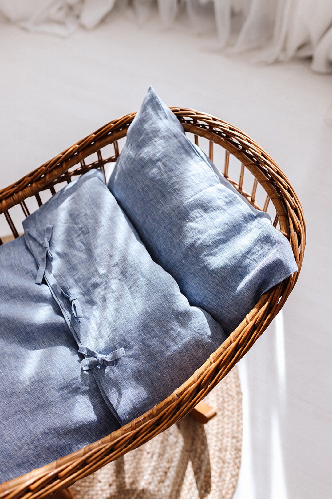 Linen Kids Bedding Set in Blue or Pink - Duvet Cover and Pillowcase for ...