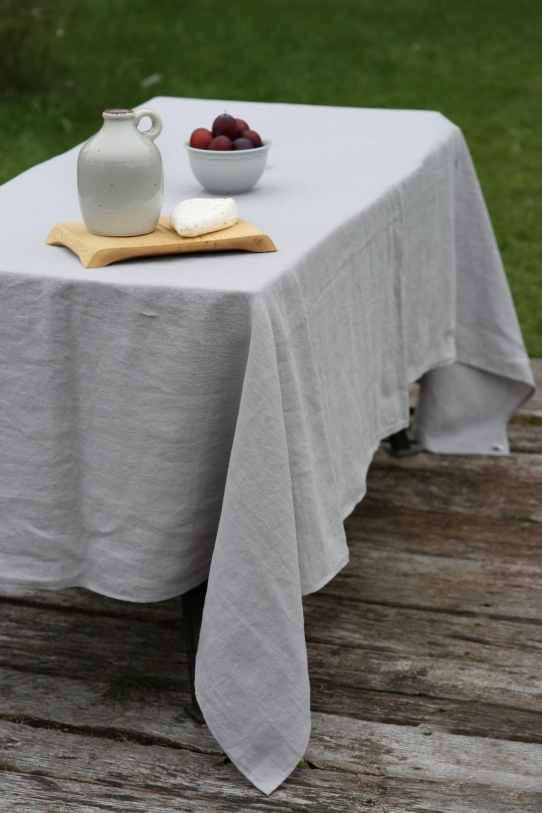 Light Gray Farmhouse Linen Table Cover for Dining, Weddings & Outdoor ...