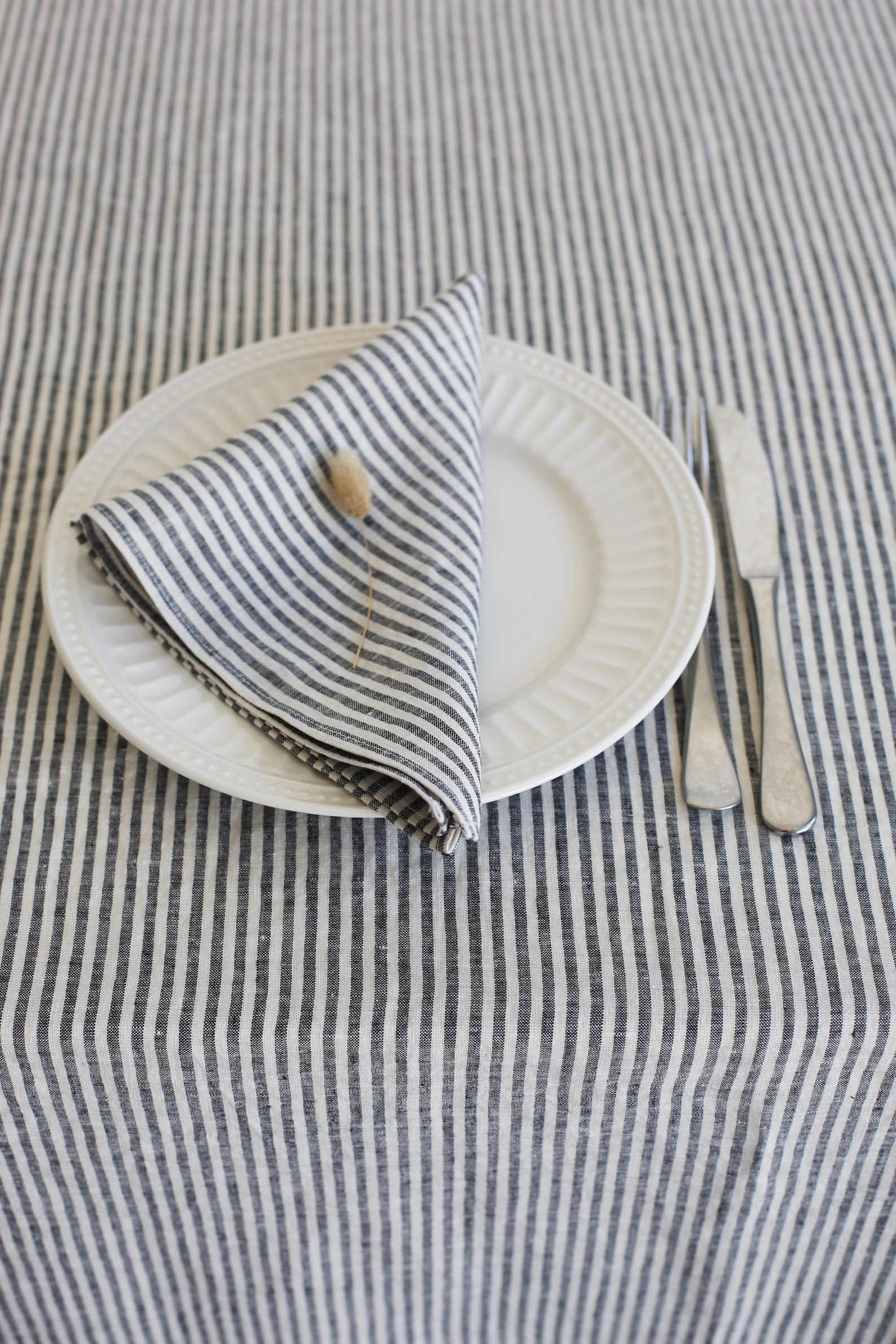 Striped Linen Tablecloth Round Linen Tablecloth Washed | Etsy