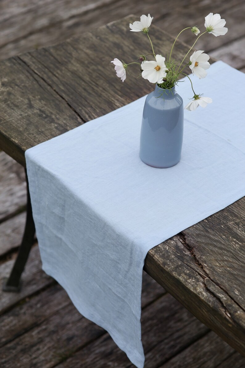 Light Blue Table Runner Made From Stonewashed Linen - Etsy