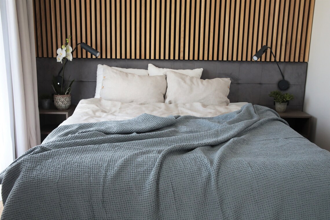 Waffle Texture Linen Blanket in Blush Blue Color Linen Cotton - Etsy