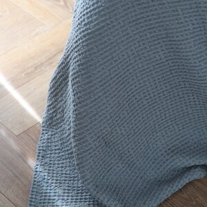 Waffle Texture Linen Blanket in Blush Blue Color, Linen Cotton Bed ...