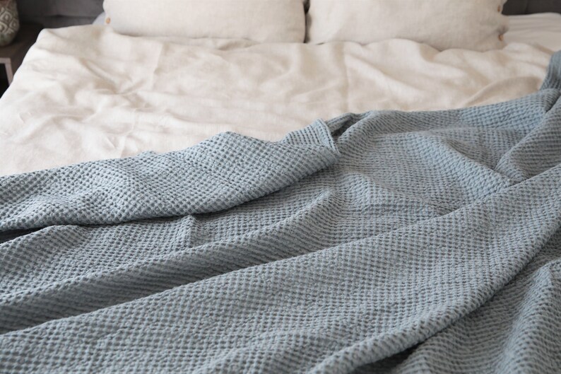Waffle Texture Linen Blanket in Blush Blue Color Linen Cotton - Etsy