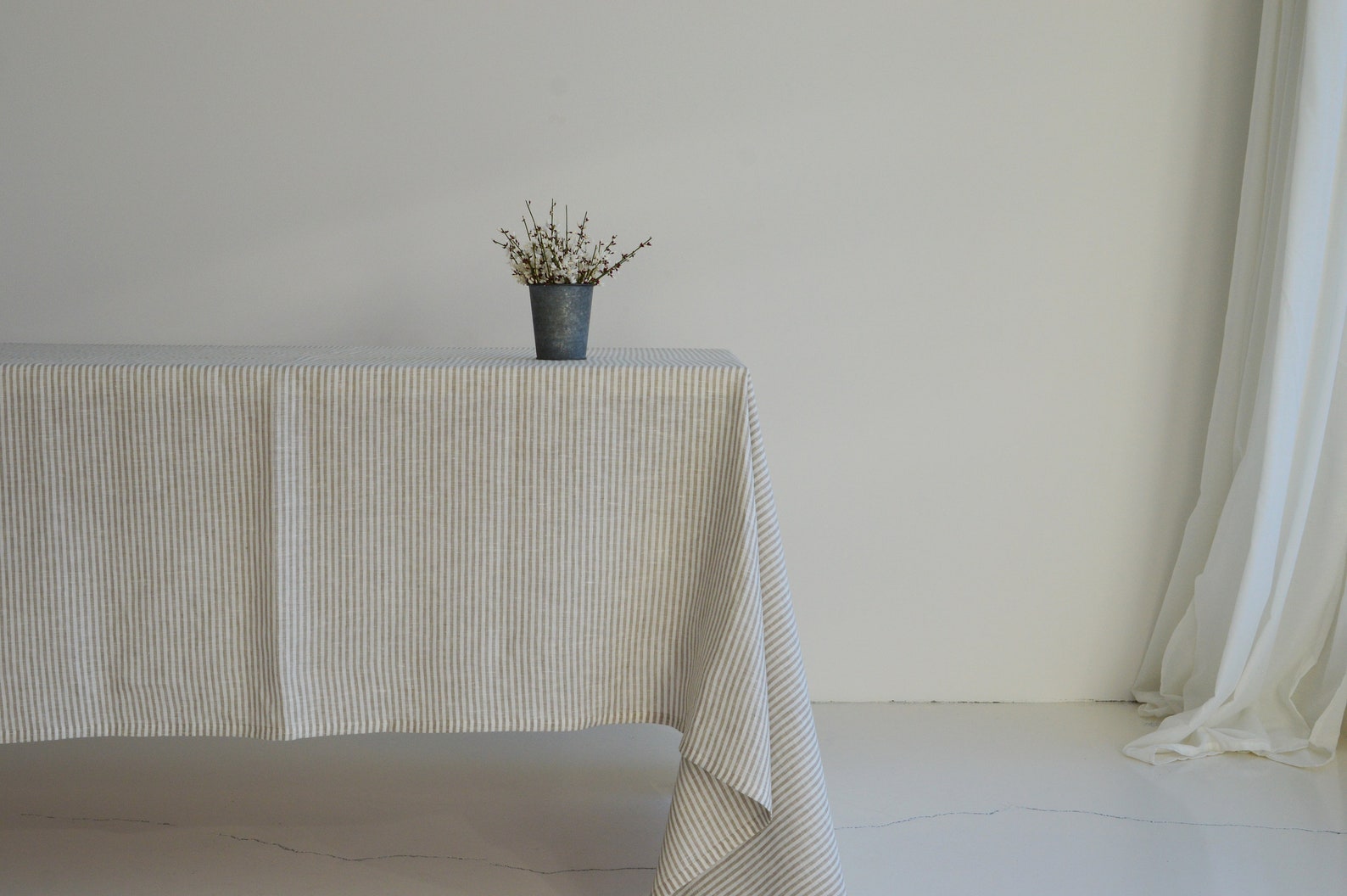 Natural striped linen tablecloth Washed soft linen table | Etsy