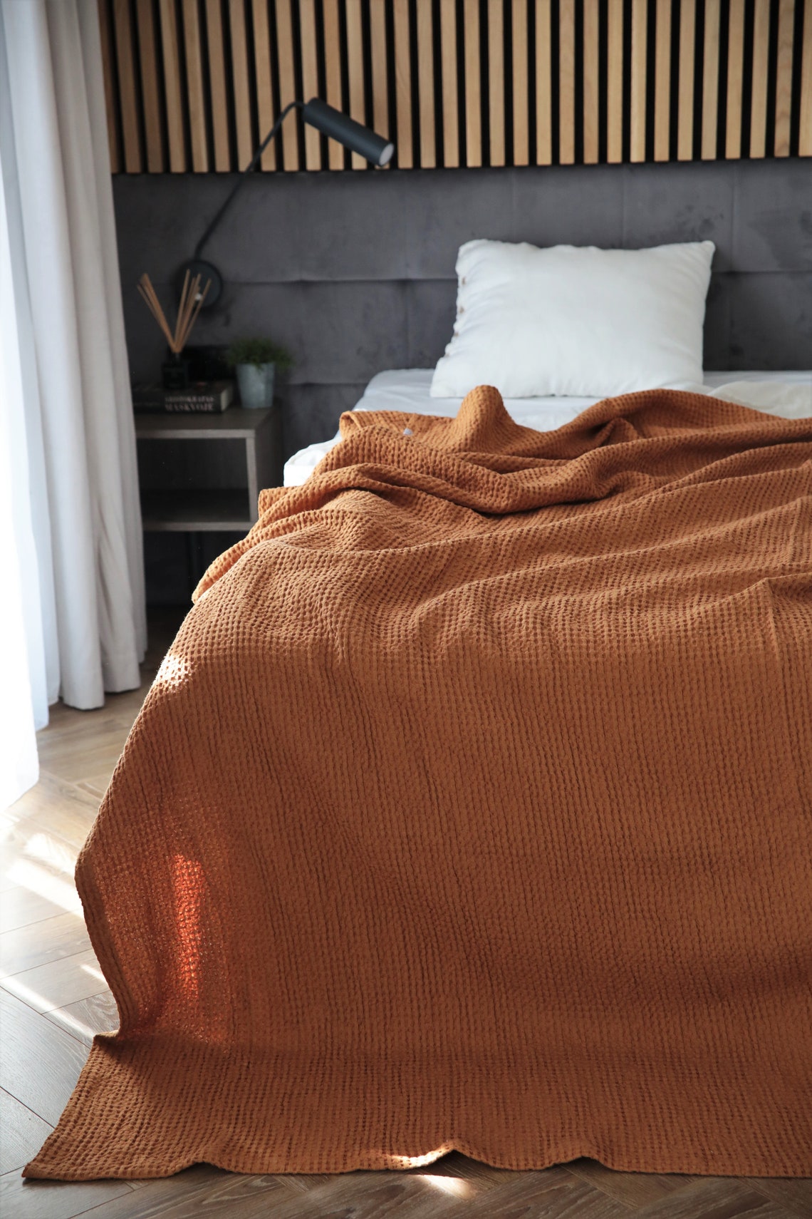 Linen Throw in Terracotta Cotton Waffle Throw Blanket Large - Etsy