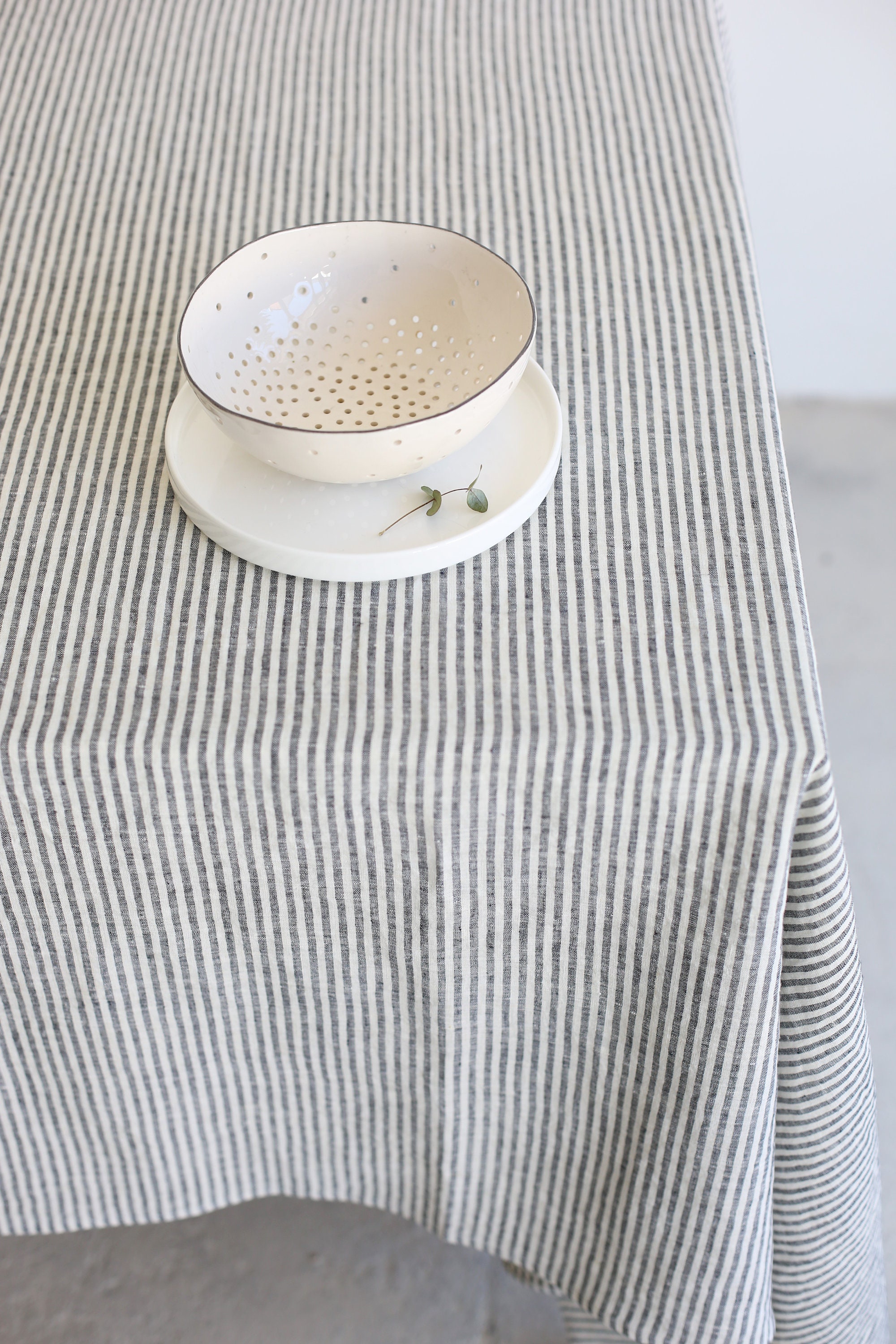 Natural striped linen tablecloth Washed soft linen table | Etsy