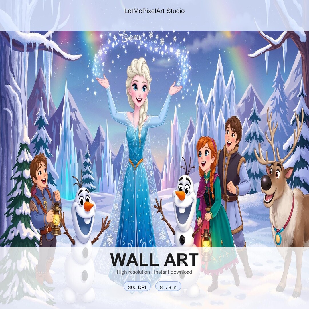 Frozen Elsa Anna Olaf Kristoff Sven Disney Wall Art Printable 8x8 High ...
