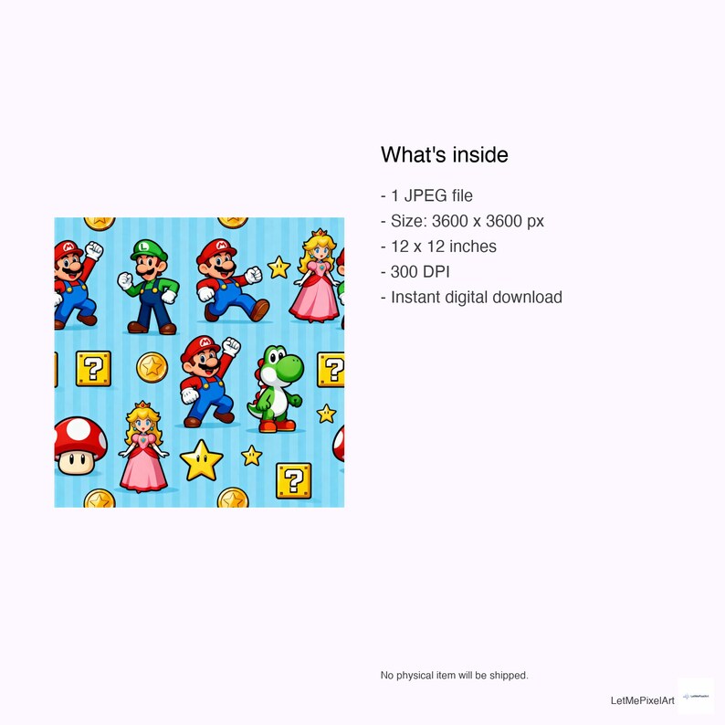 Super Mario Modern Seamless Pattern | 12x12 Digital Pattern | Cute ...